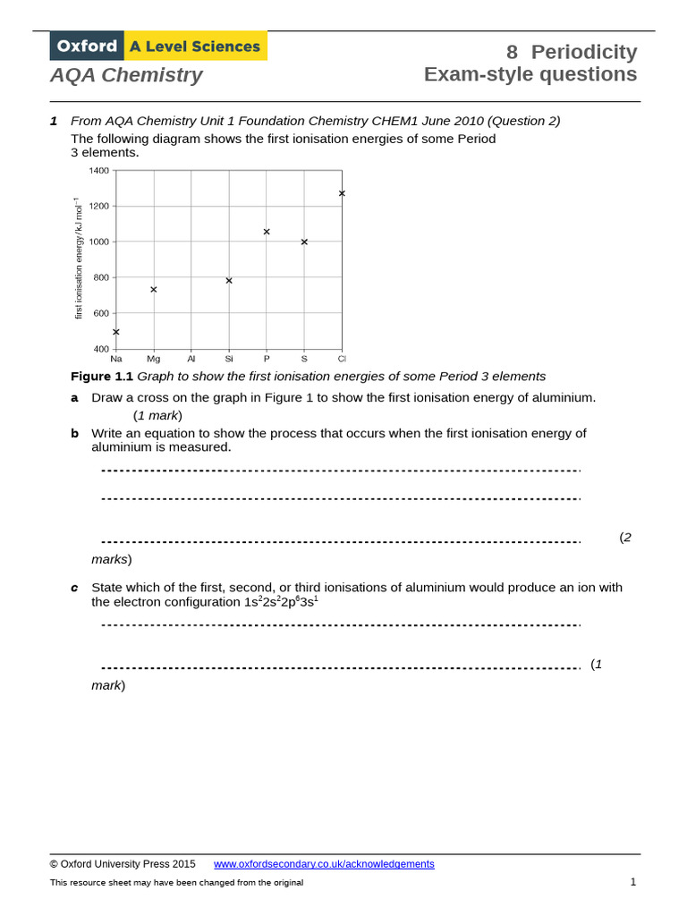 Exam Style Qs 8 Periodicity | PDF | Ionization | Periodic Table
