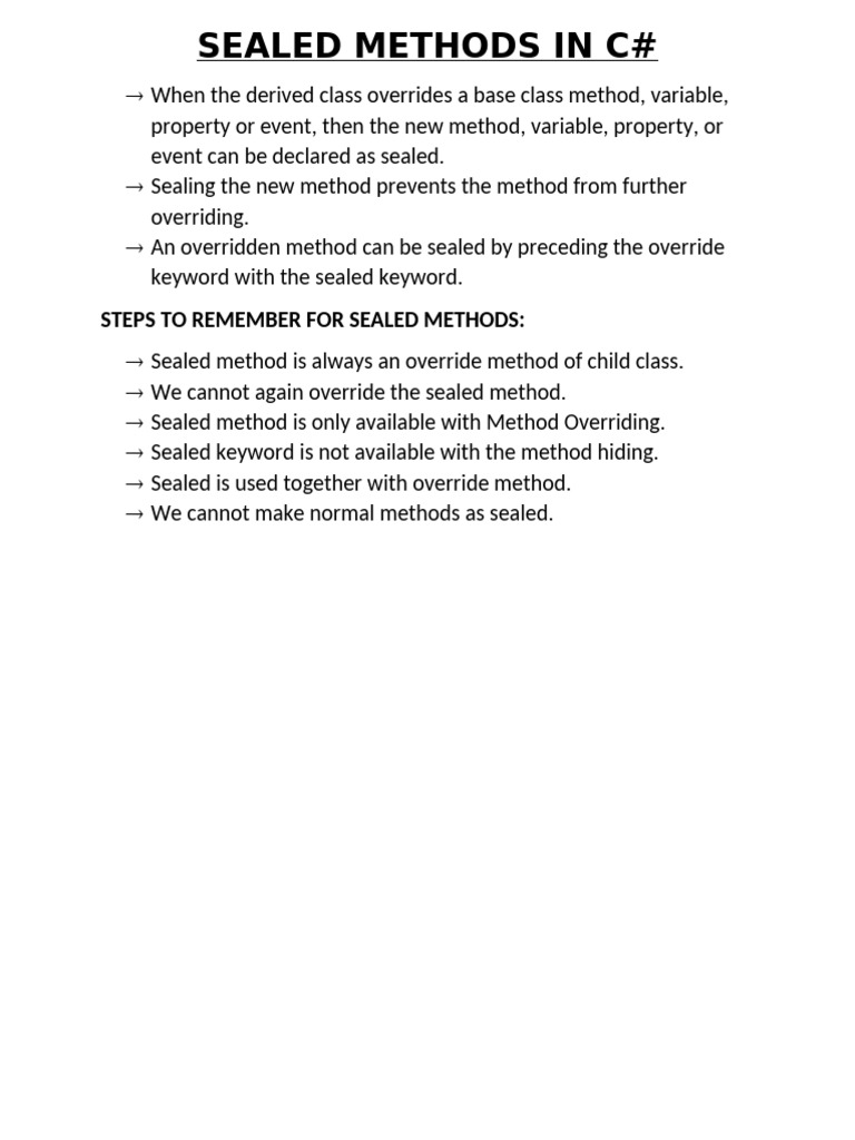 Sealed Methods in c# | PDF