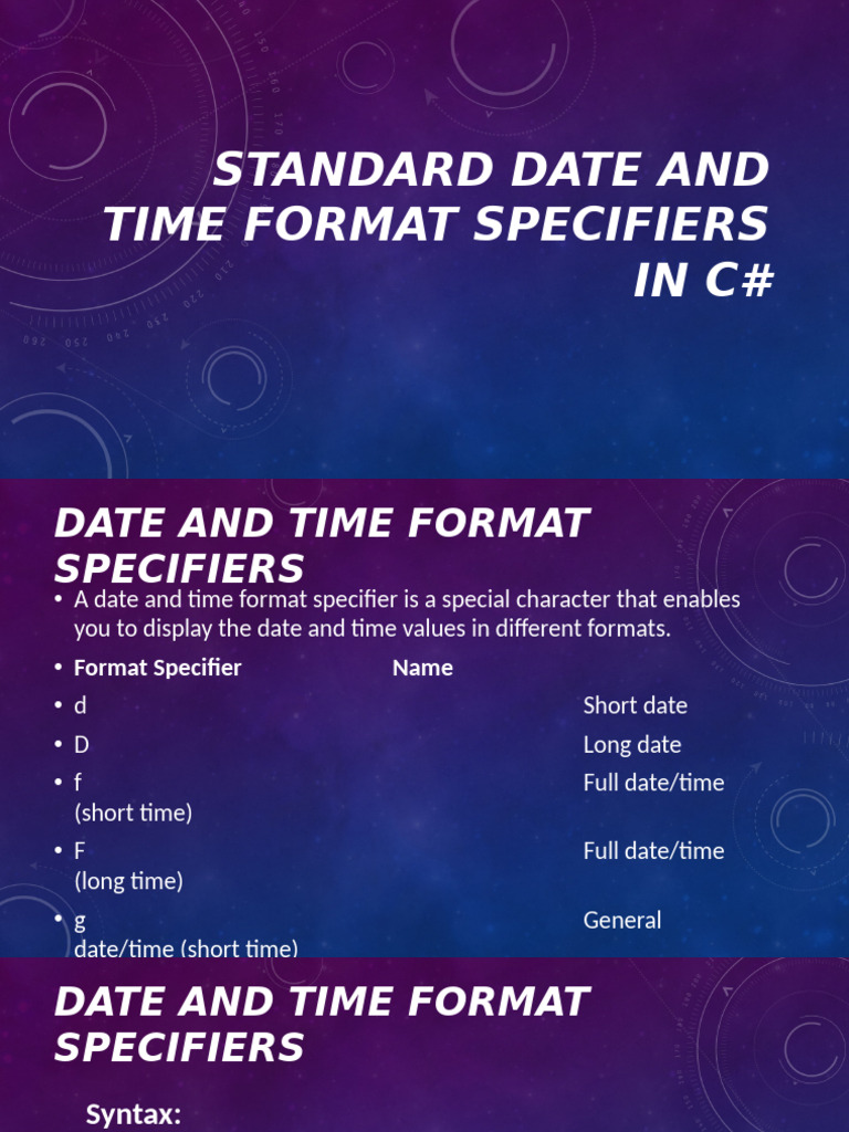 Standard Date and Time Format Specifiers in C# | PDF