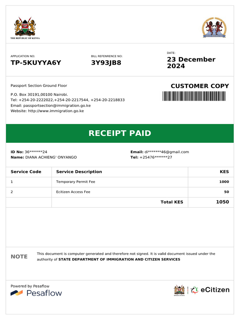 TP-5KUYYA6Y-IMMIGRATION RECEIPT | PDF | Passport | International Law