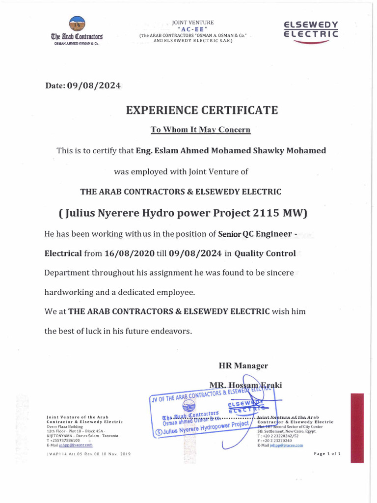 JV Experience Certificate | PDF