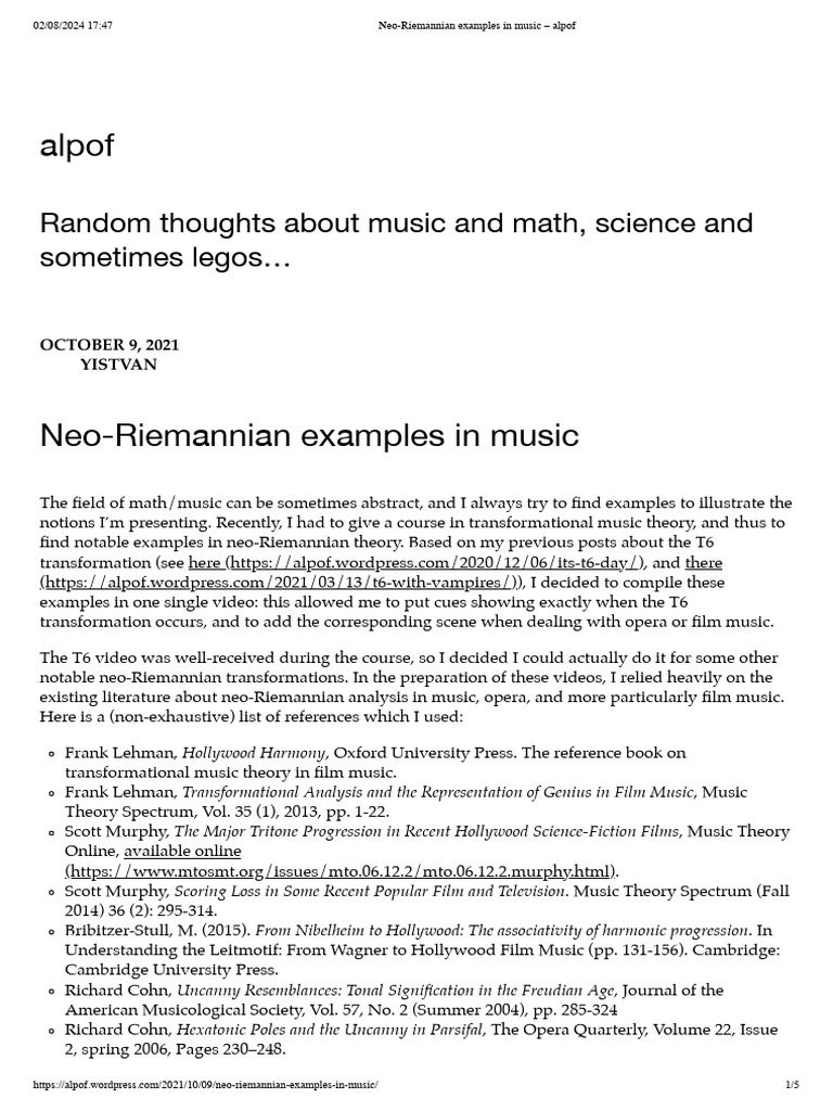 Neo-Riemannian Music Theory Examples | PDF | Chord (Music) | Elements ...
