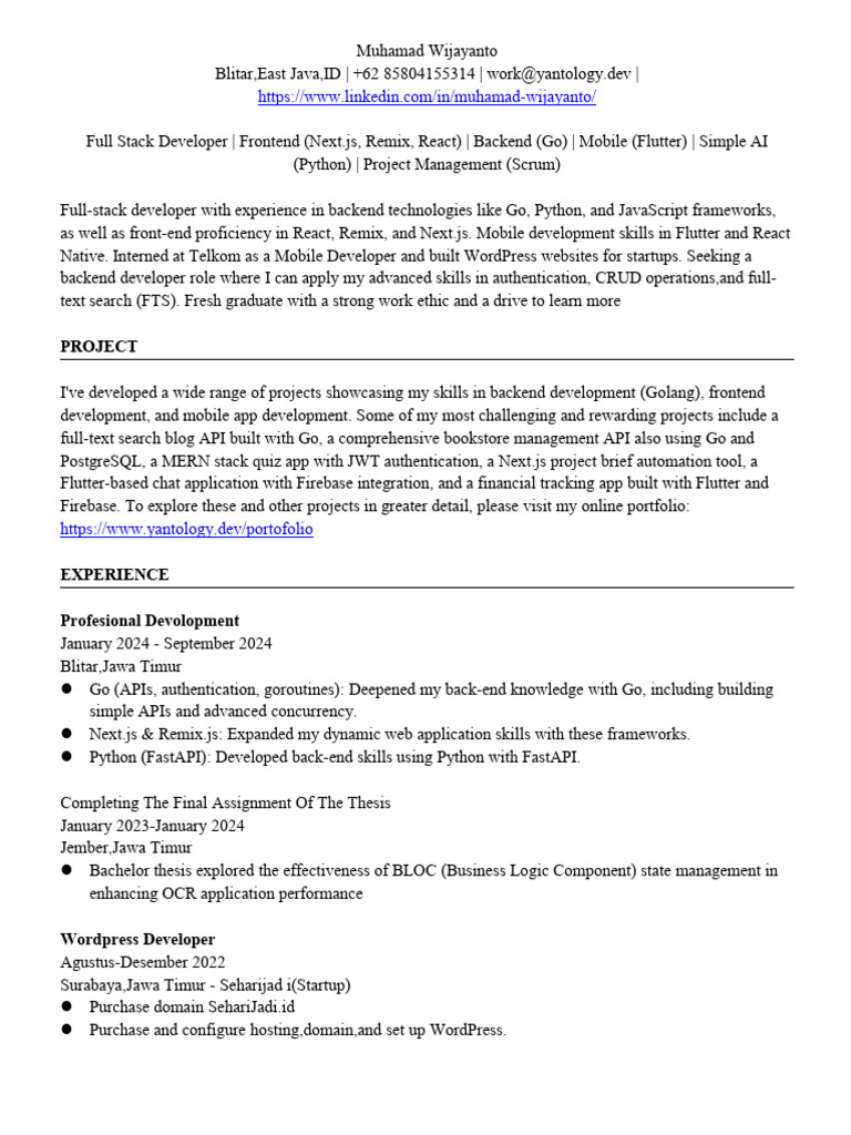 CV ATS - Muhamad Wijayanto | PDF | Computing | Software Development