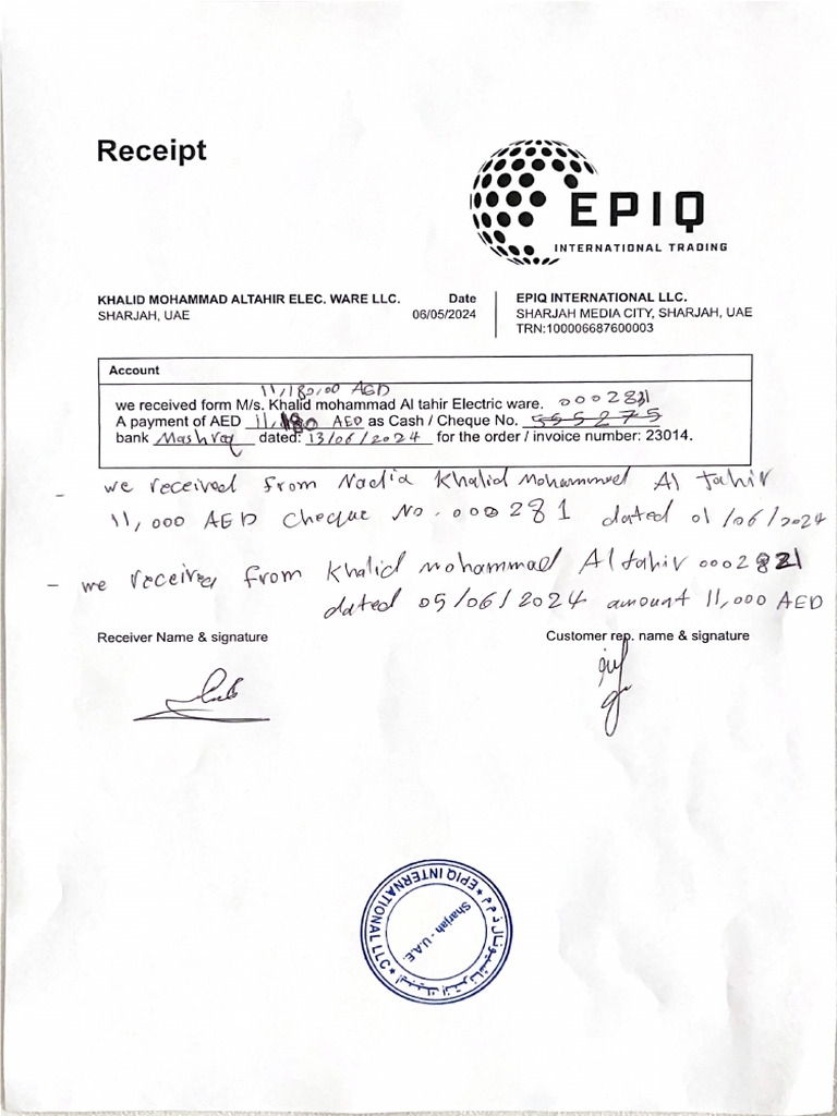 Epiq Receipt | PDF