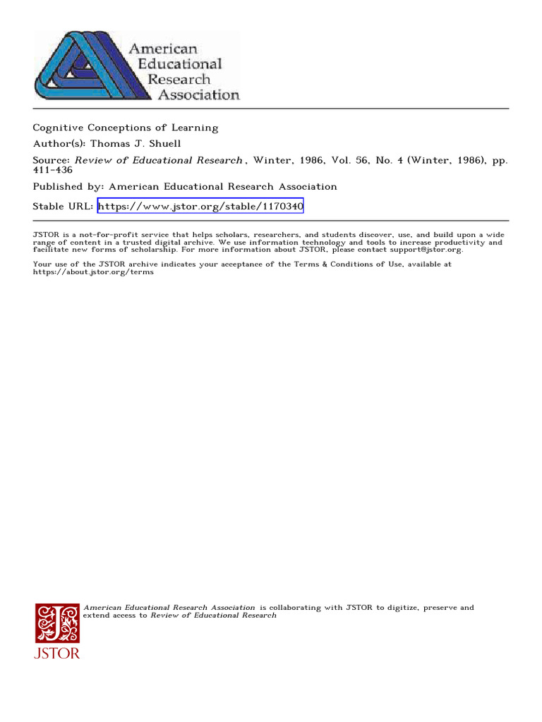 Shuell CognitiveConceptionsLearning 1986 | PDF | Learning | Schema ...