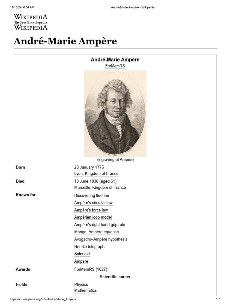 André-Marie Ampère - Wikipedia | PDF | Physics