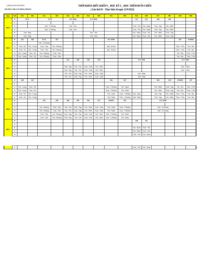 Tkb Hki - Học Thêm - lần 1 | PDF