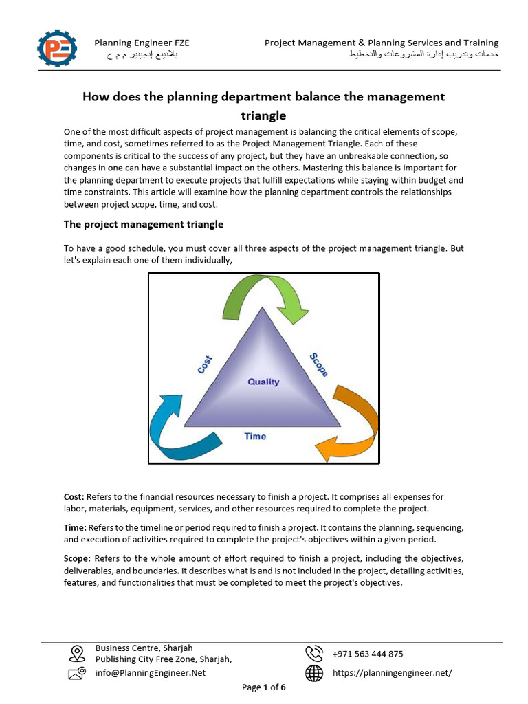How Does The Planning Department Balance The Management Triangle PDF 1734118873 | PDF | Project ...