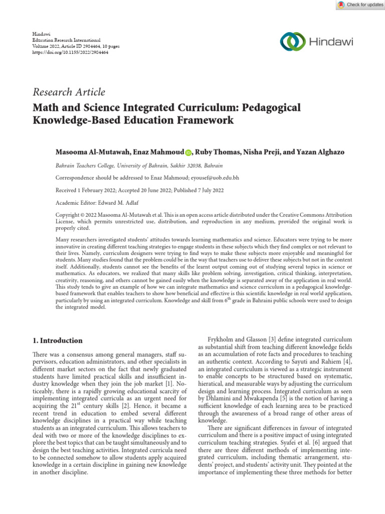 Integrated Math-Science Curriculum Framework | PDF