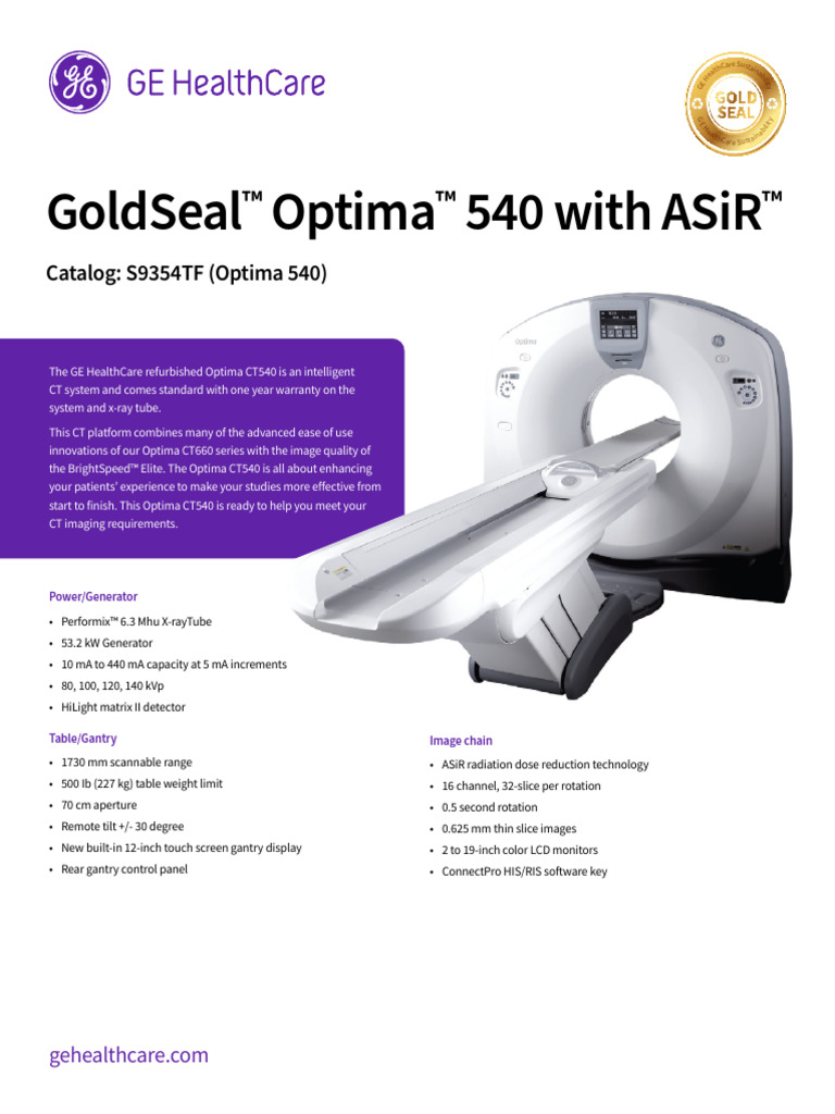 sell-sheet-goldseal-optima-540-asir-ser-us-JB03283US_v3 | PDF | Ct Scan ...