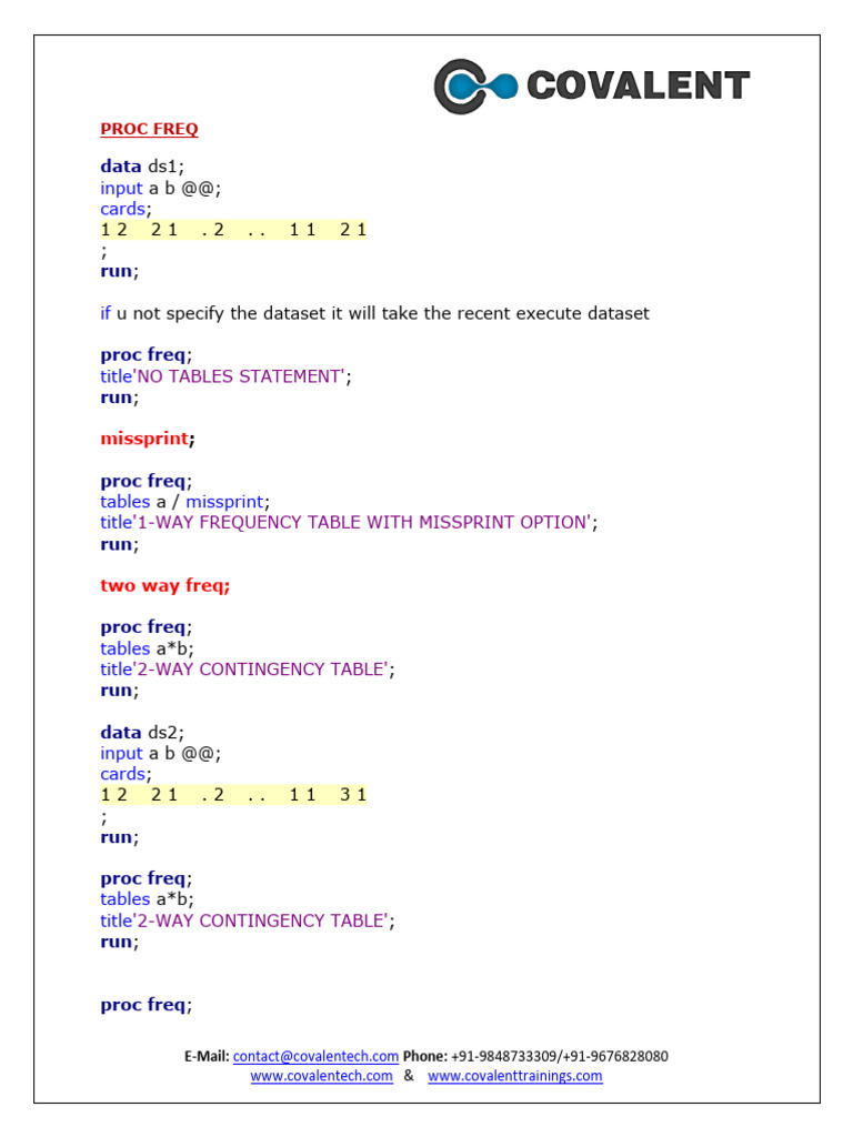 PROC FREQ SAS Tutorial Guide | PDF