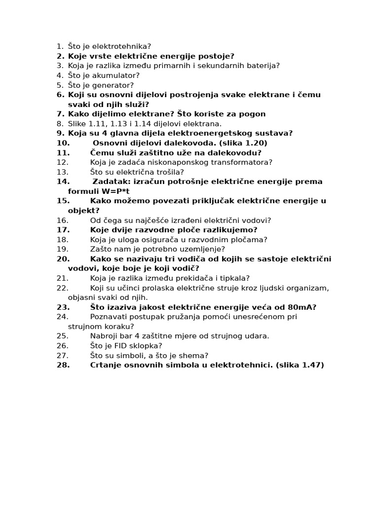 Pitanja Za Prvi Test - Električna Energija | PDF