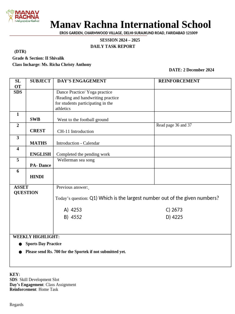 DTR Monday 2 December 2024 | PDF