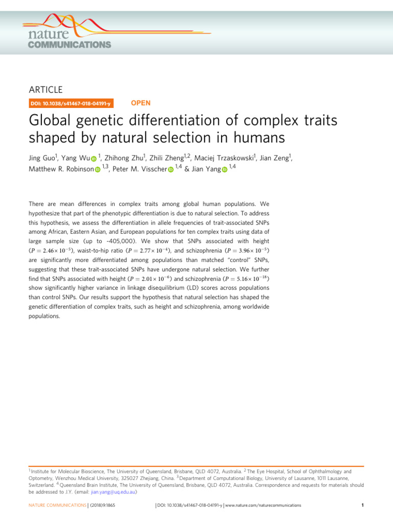 Genetic Differentiation of Human Traits | PDF | Single Nucleotide ...