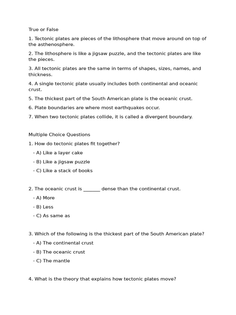 Plate Tectonics Quiz and Answers | PDF | Plate Tectonics | Natural Sciences