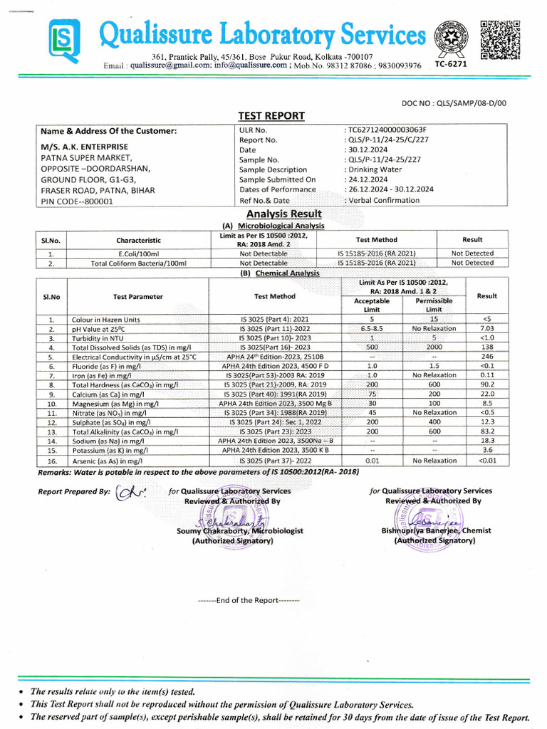 Test Report - A.K.Enterprise | PDF