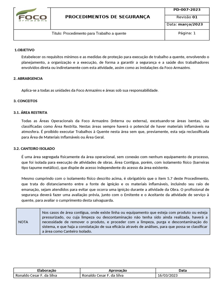 PD-007-2023 Procedimento Trabalho A Quente | PDF | Incêndios | Calor