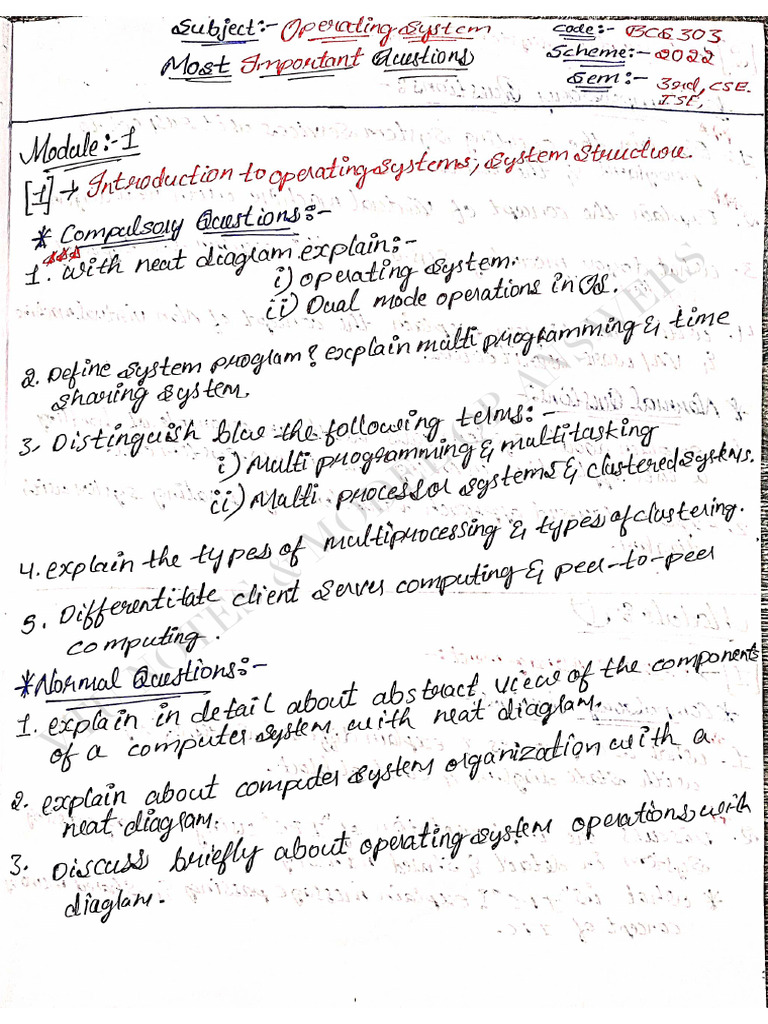 2022 Scheme Os Important Questions 3rd Sem | PDF
