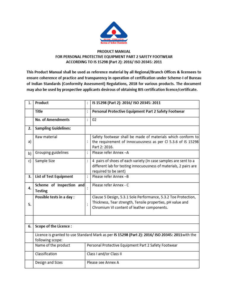 IS 15298 Part-2 2016 Safety Footwear | PDF | License | Specification (Technical Standard)