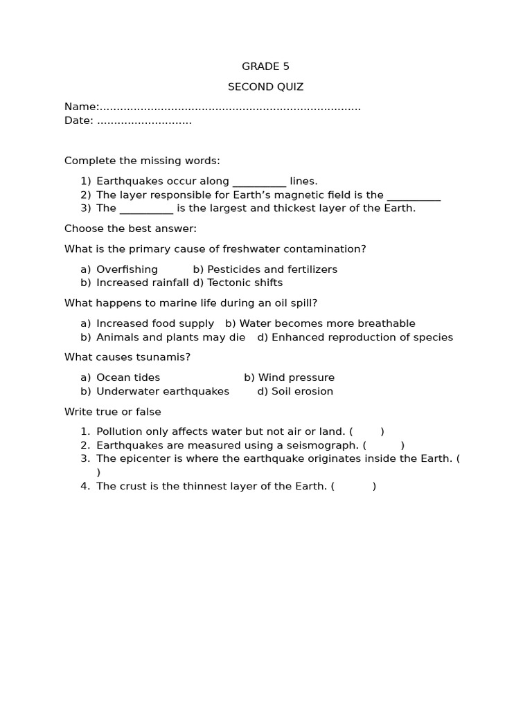 G5 2nd quiz | PDF