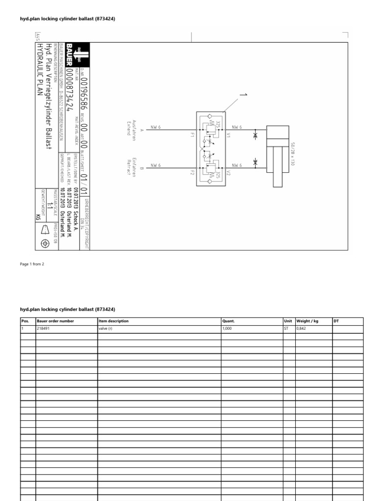 Hyd - Plan Locking Cylinder Ballast (873424) | PDF