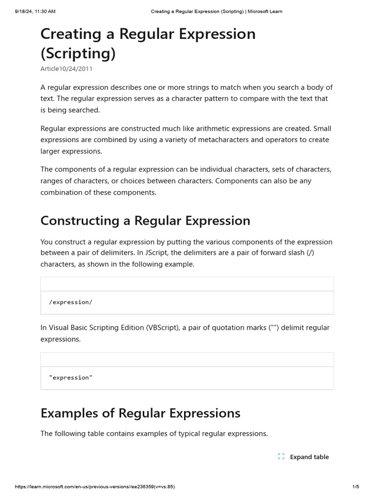 Creating A Regular Expression (Scripting) - Microsoft Learn | PDF ...