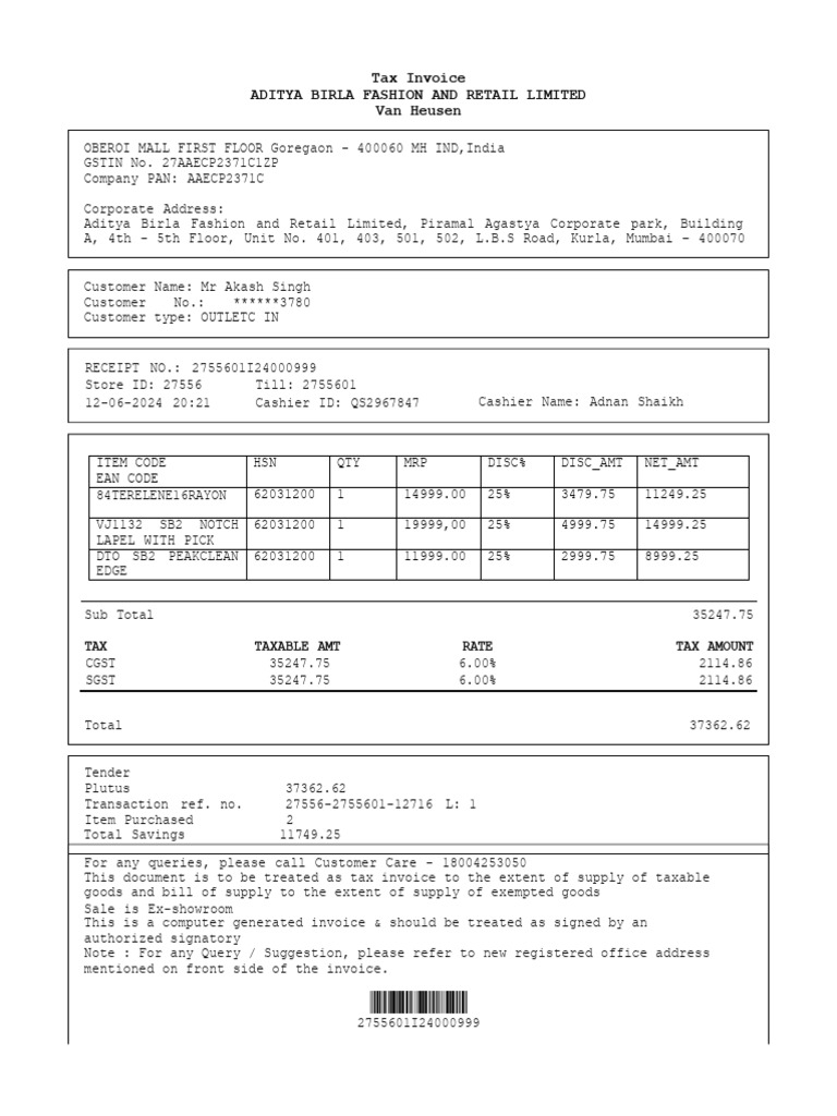 Abfrl Invoice | PDF