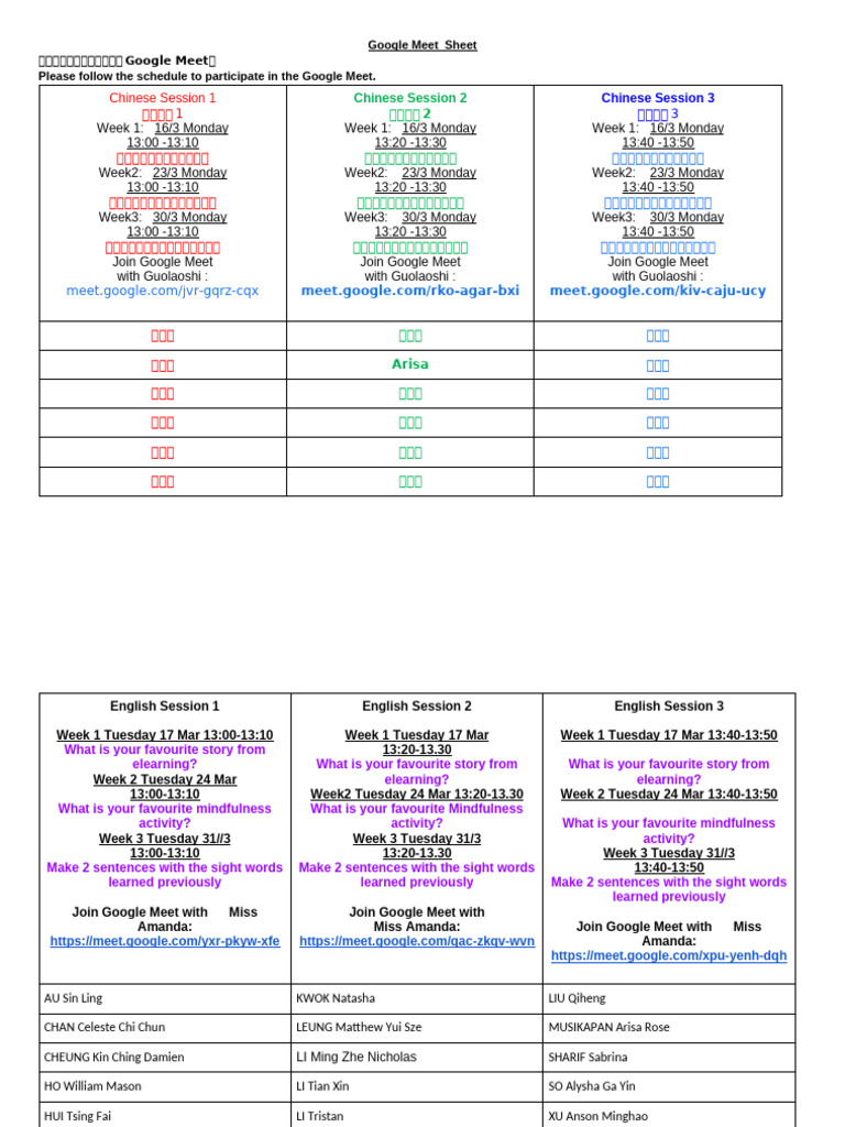 Google Meet Sheet - Qingsong PM Docx-2 | PDF