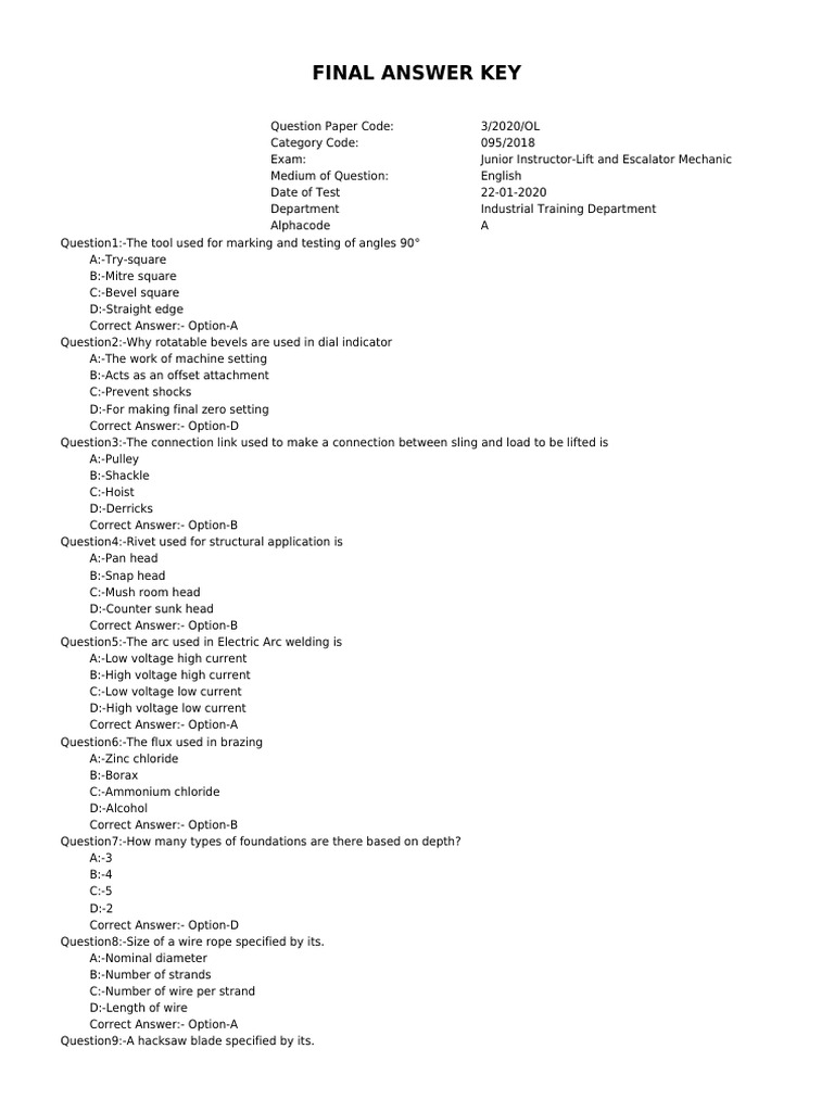 Junior Instructor Lift and Escalator Mechanic Final An | PDF | Electric Motor | Capacitor