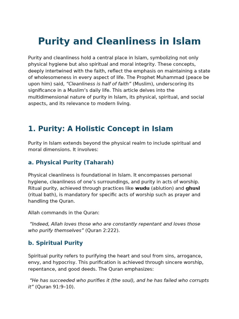 Purity and Cleanliness in Islam | PDF