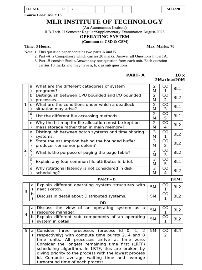 OS Sample Ques Paper MLRIT | PDF | Computer Programming | Computing