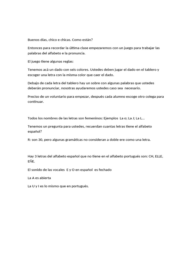 Juego de Pronunciación del Alfabeto Español | PDF