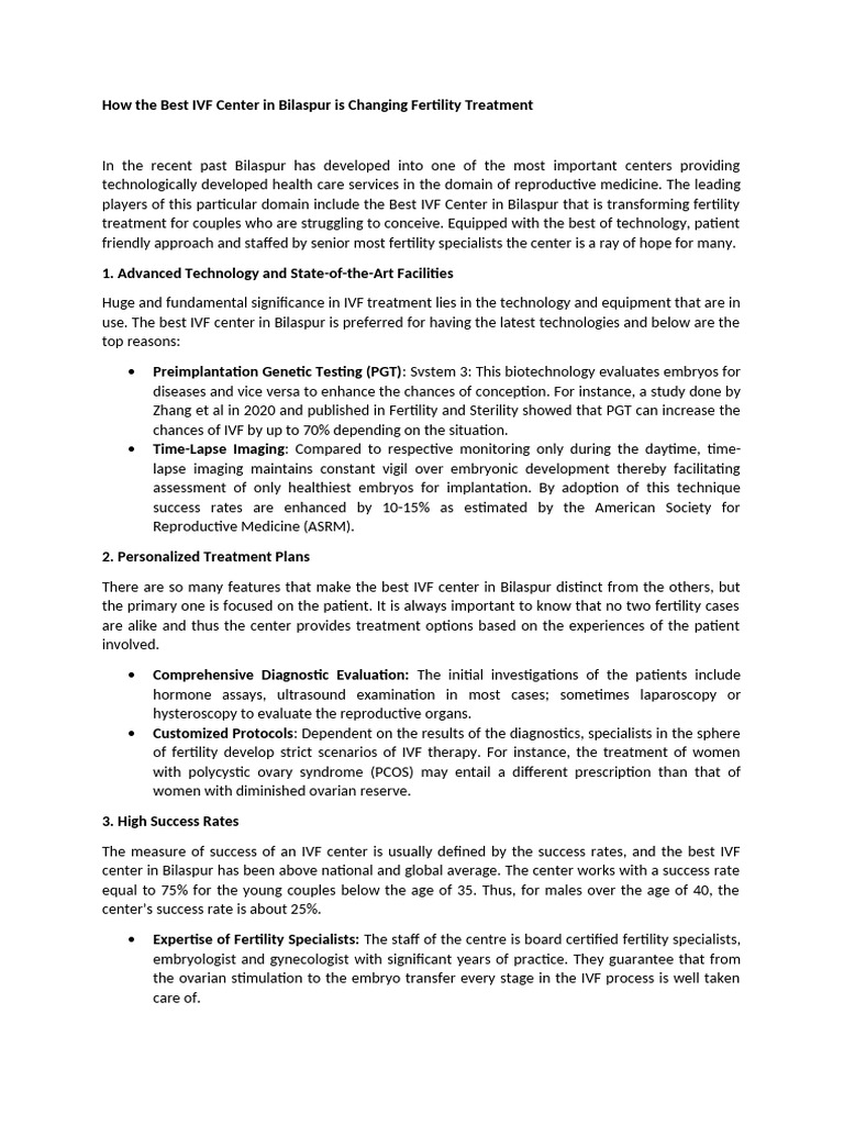 Best IVF Center in Bilaspur: Top Features | PDF | In Vitro ...