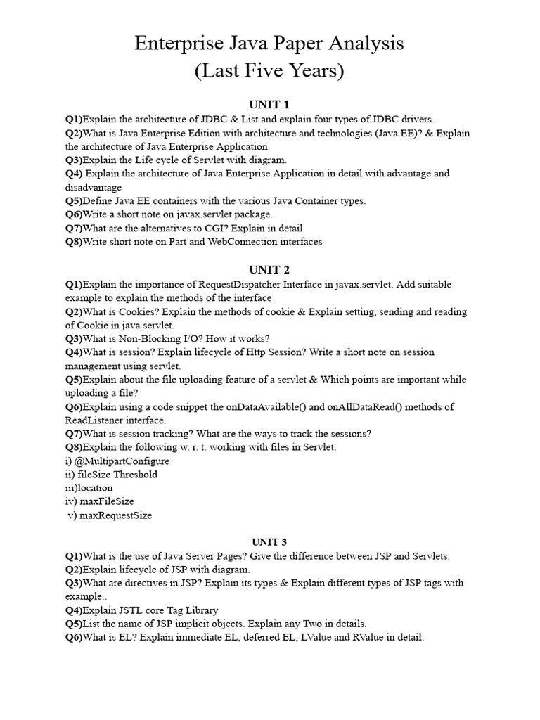 Enterprise Java Question Bank (Last Five Years) Analysis | PDF | Java ...