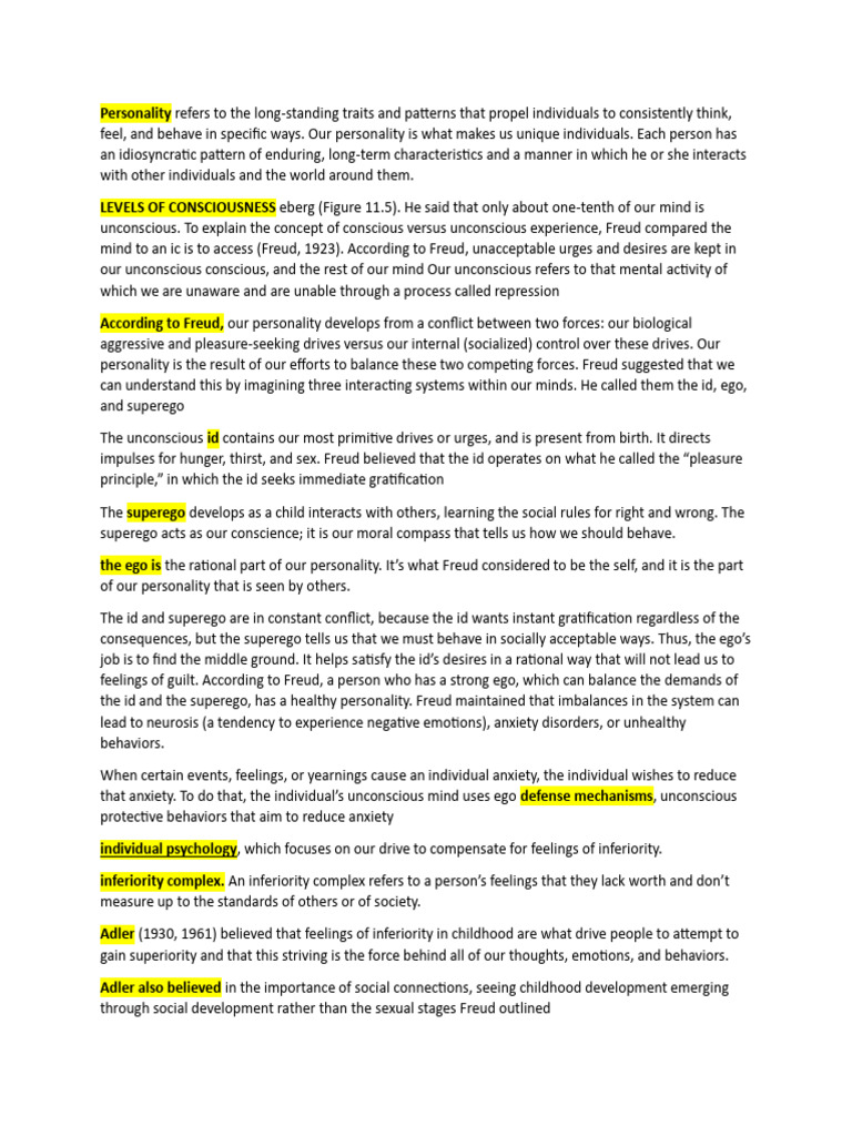 Personality Refers To The Long | PDF | Id | Unconscious Mind