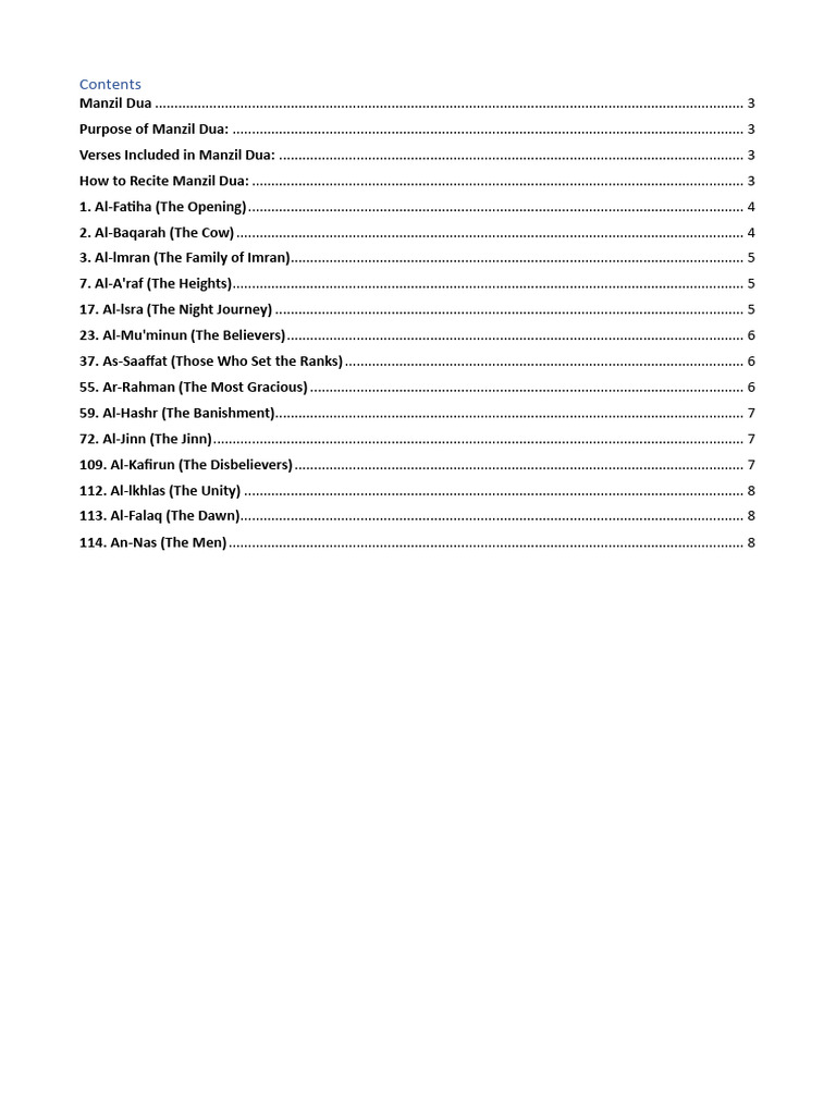 Manzil Dua: English Transliteration Guide | PDF | Surah | Islamic ...