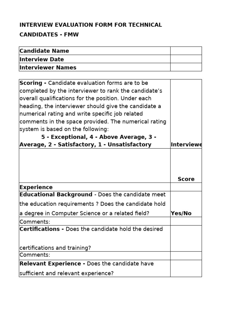 MW Technical Interview Evaluation Form | PDF | Computer Science | Computer Architecture