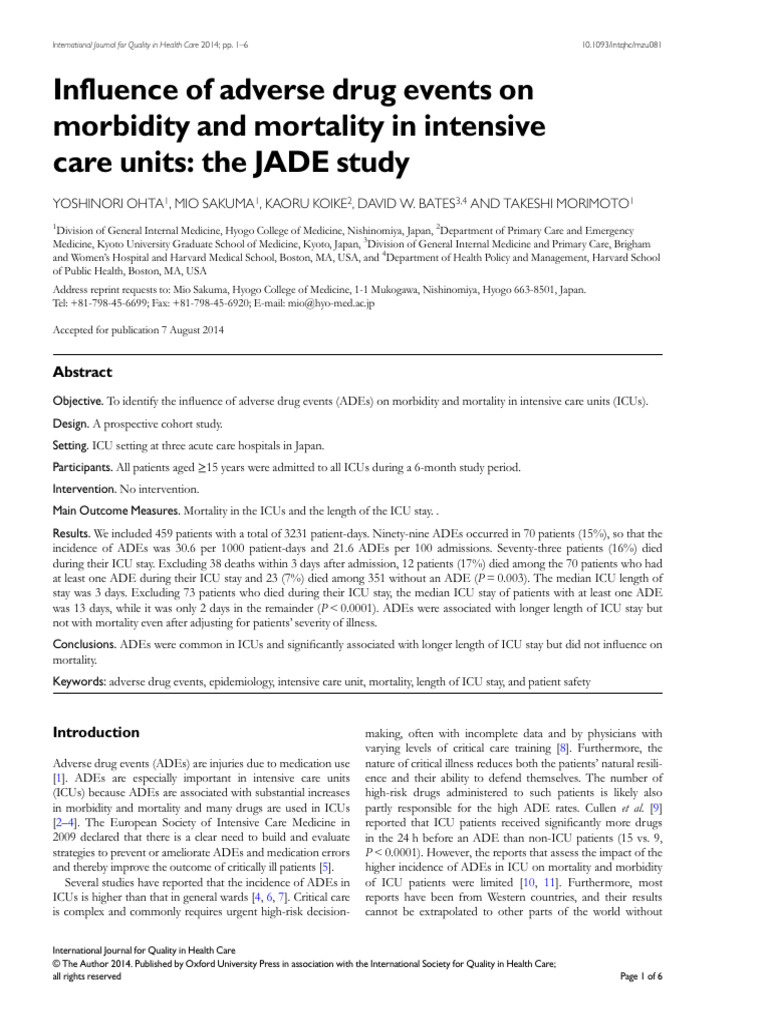 Ohta - Influence of Adverse Drug Events On Morbidity and Mortality in Intensive Care Units - The ...