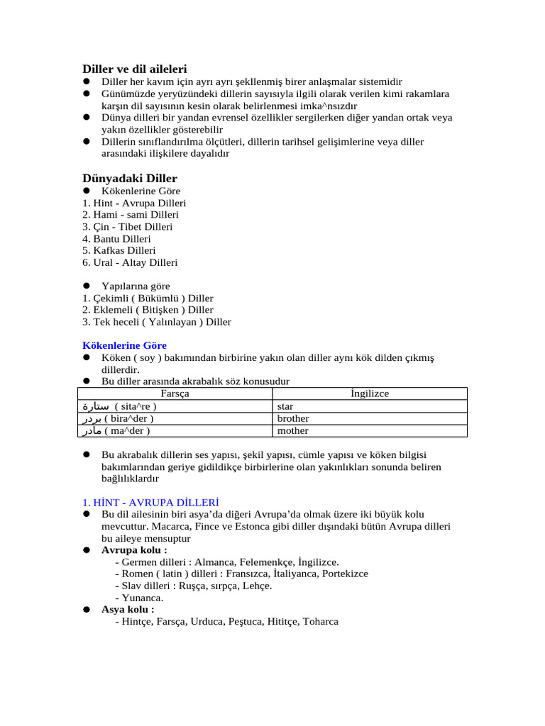 Diller ve dil aileleri 4. hafta | PDF