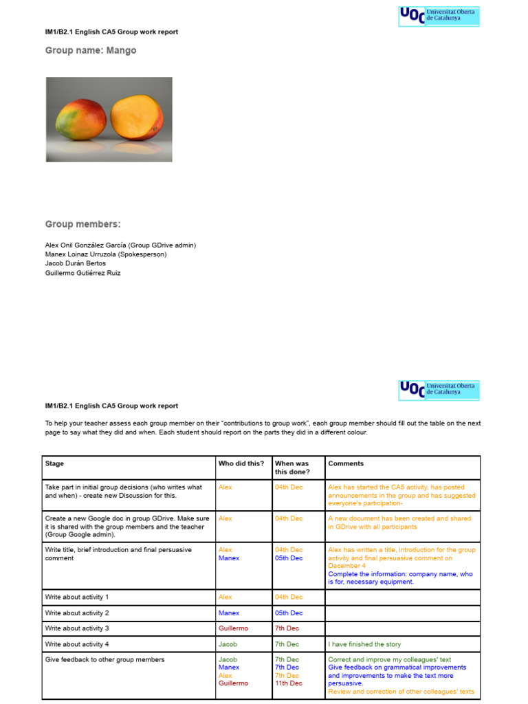 CA5 Group Work Report-Group 6 Mango | PDF | Human Communication | Learning