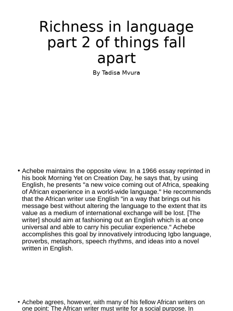 Richness in Language Part 2 of Things Fall | PDF