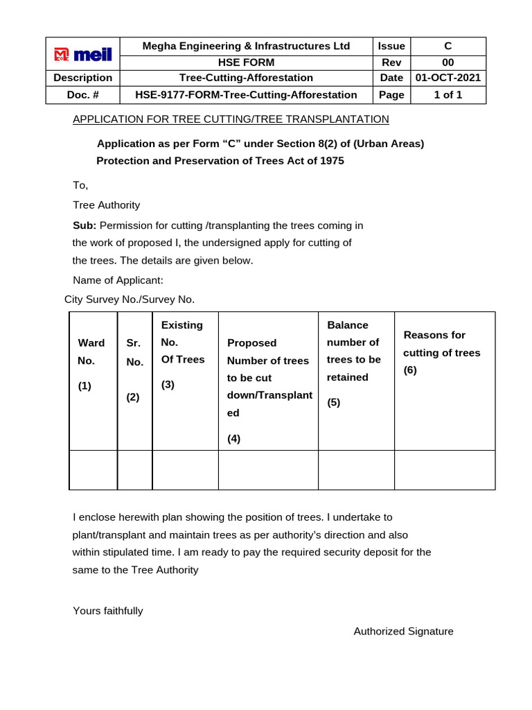 Tree Cutting Application Form C | PDF