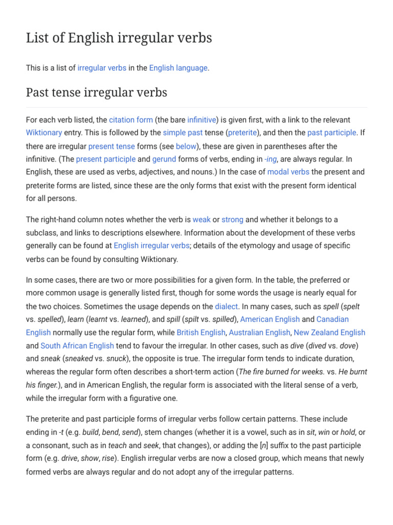 List of English Irregular Verbs - Wikipedia | PDF | English Language ...