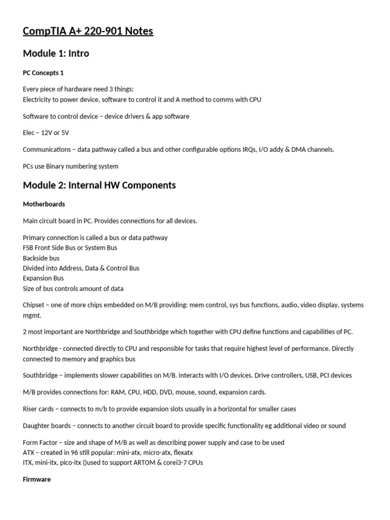 CompTIA A+ 901 Notes Icollege | PDF | Computer Network | Bios