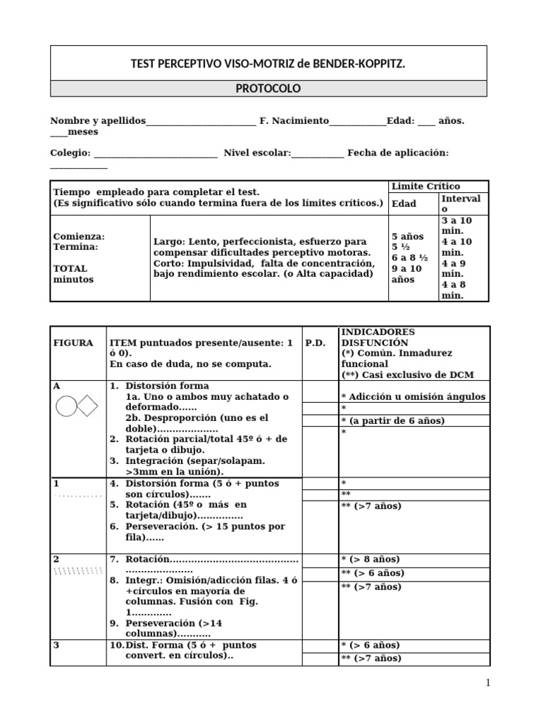 Bender Koppitz - Protocolo | PDF | Sicología