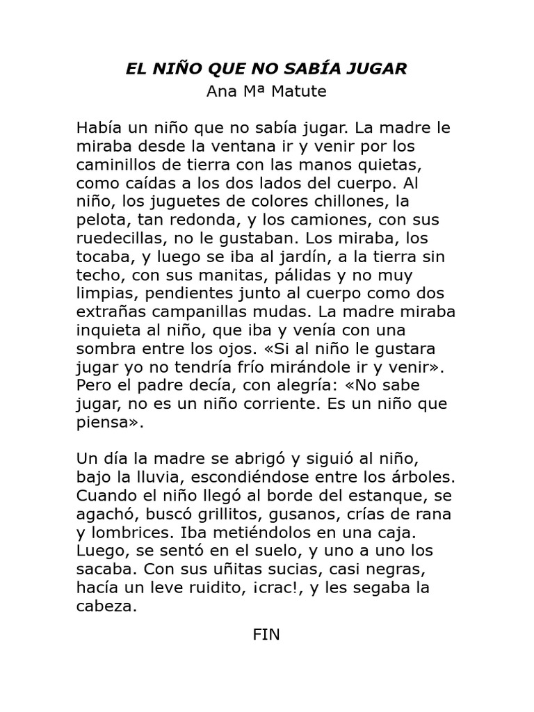 El Niño Que No Sabía Jugar | PDF