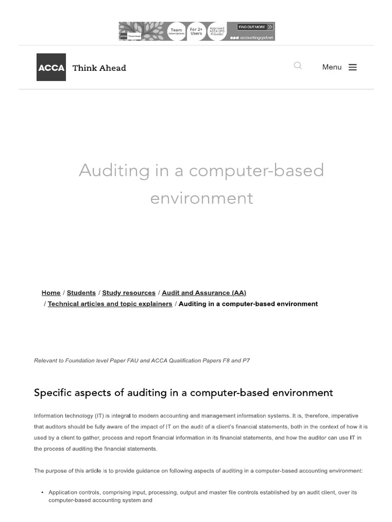 Auditing in A Computer-Based Environment - ACCA | PDF
