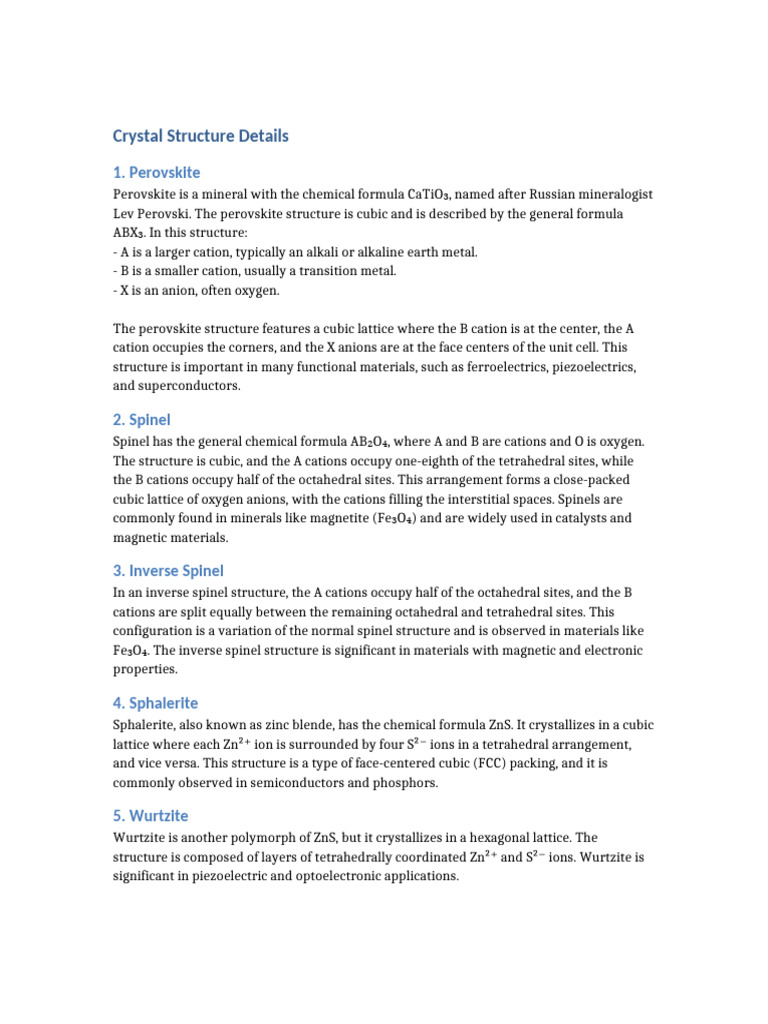 Crystal Structure Details | PDF | Phases Of Matter | Chemistry