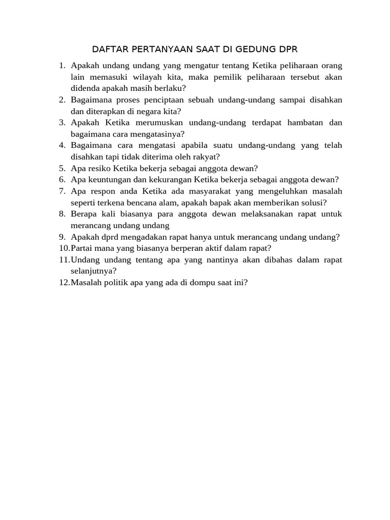 daftar pertanyaan | PDF