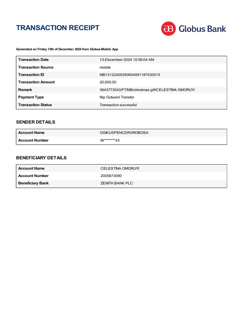 Successful Mobile Transfer Receipt | PDF